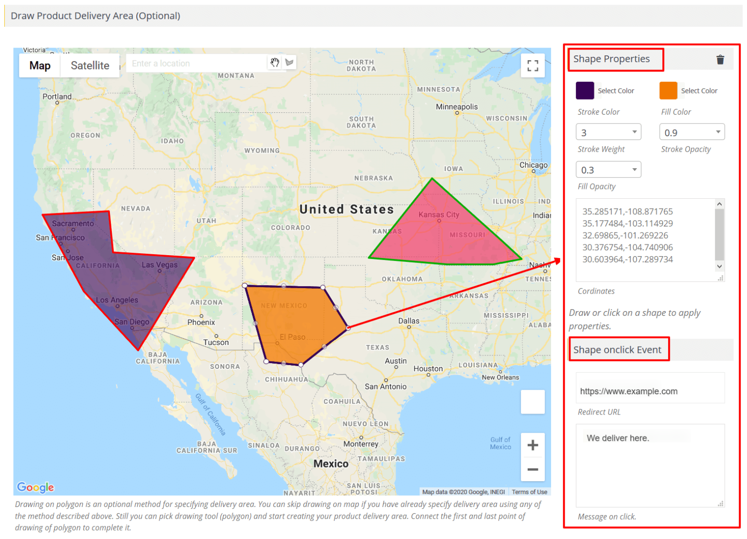Delivery area polygon's properties - WooCommerce Delivery Area Pro
