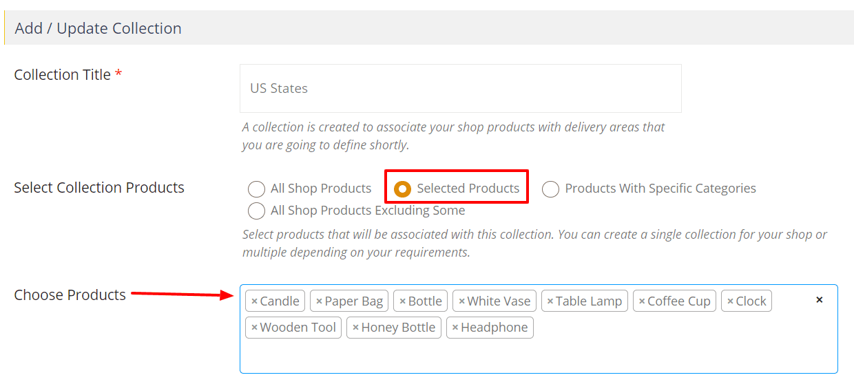 Create collection using specific zipcodes for specific products - WooCommerce Delivery Area Pro