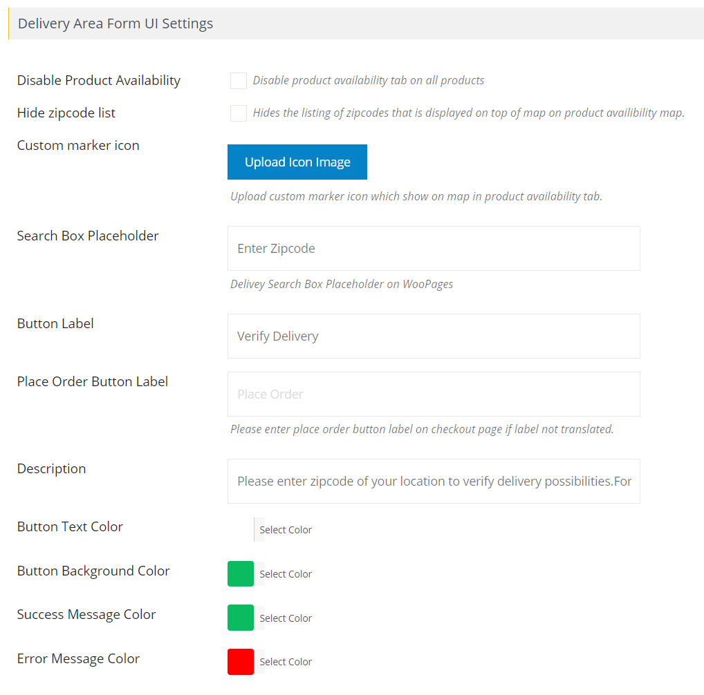 Manage Delivery Area Form UI Settings - WooCommerce Delivery Area Pro